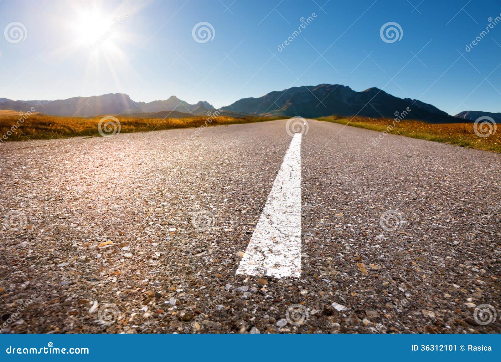 Driving on Asphalt Road Towards the Sun Stock Image - Image of ...