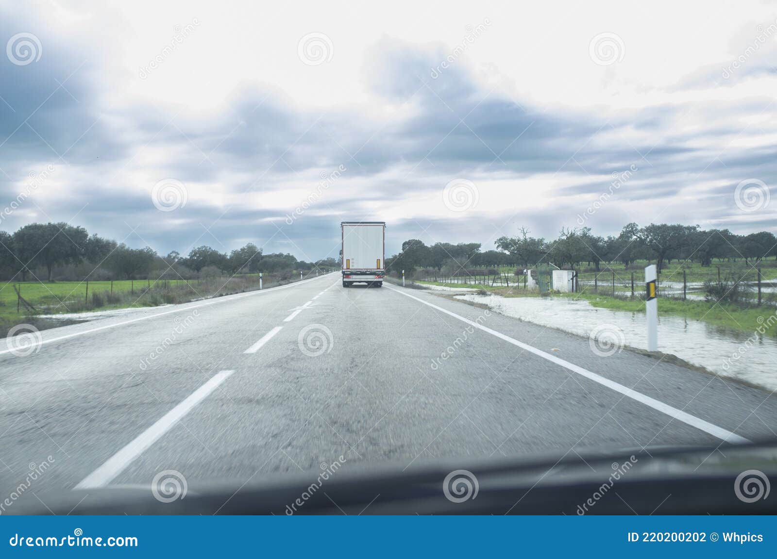 Driving Behind a Truck Under Persistent Drizzle Stock Photo - Image of ...