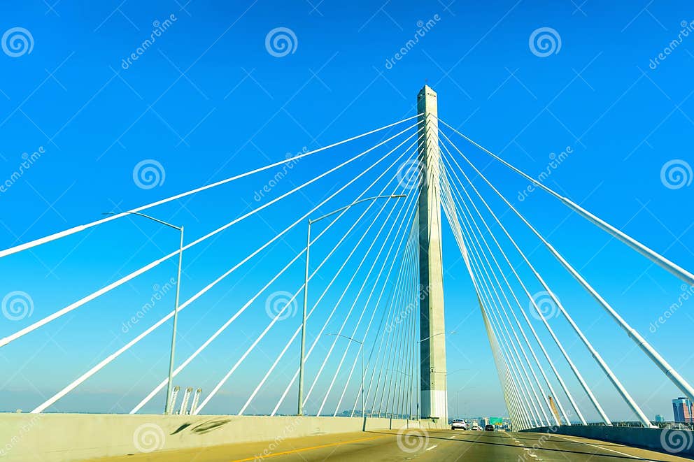 Driving through the Cable-Stayed Gerald Desmond Bridge Stock Image ...