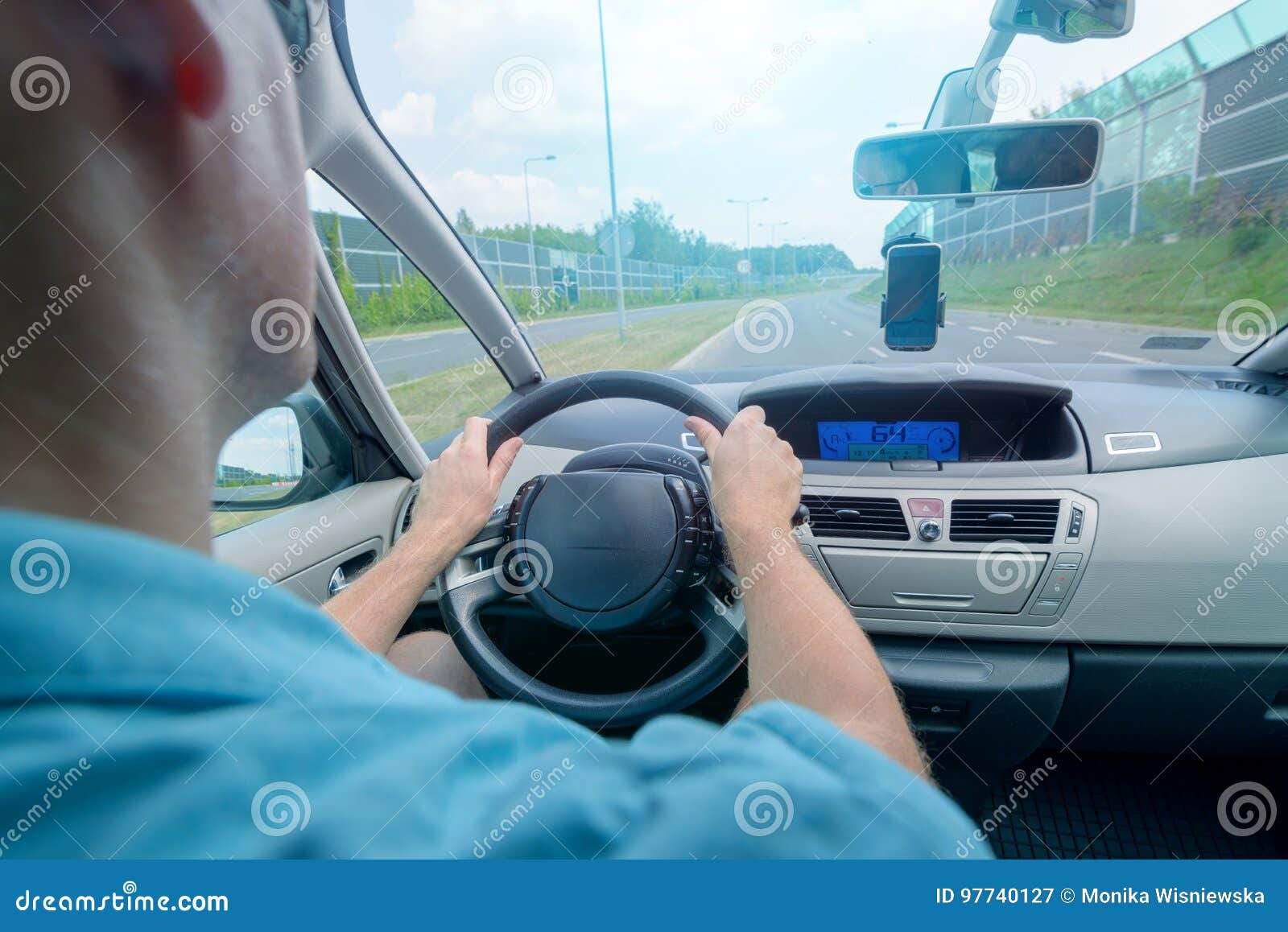 Driving a Car - Back Seat View Stock Image - Image of control, interior ...