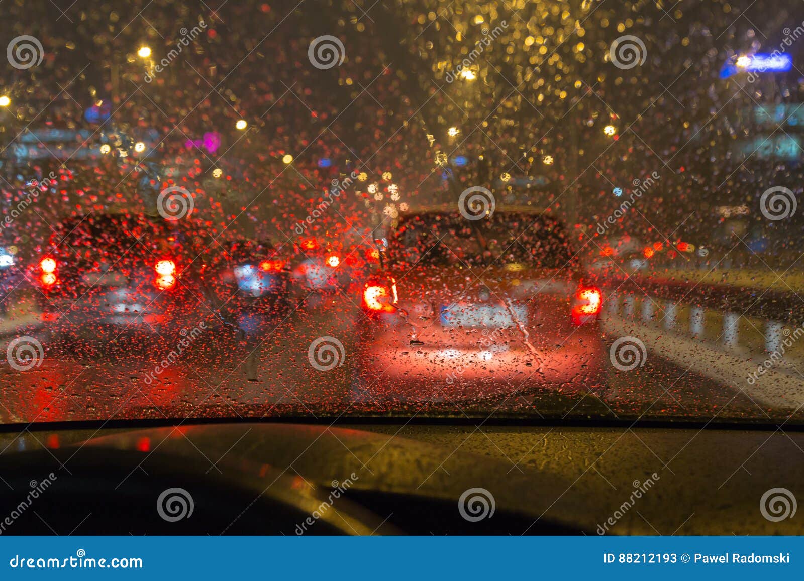 Driving a Car in a Bad Weather, in Traffic Jam Stock Image - Image of ...