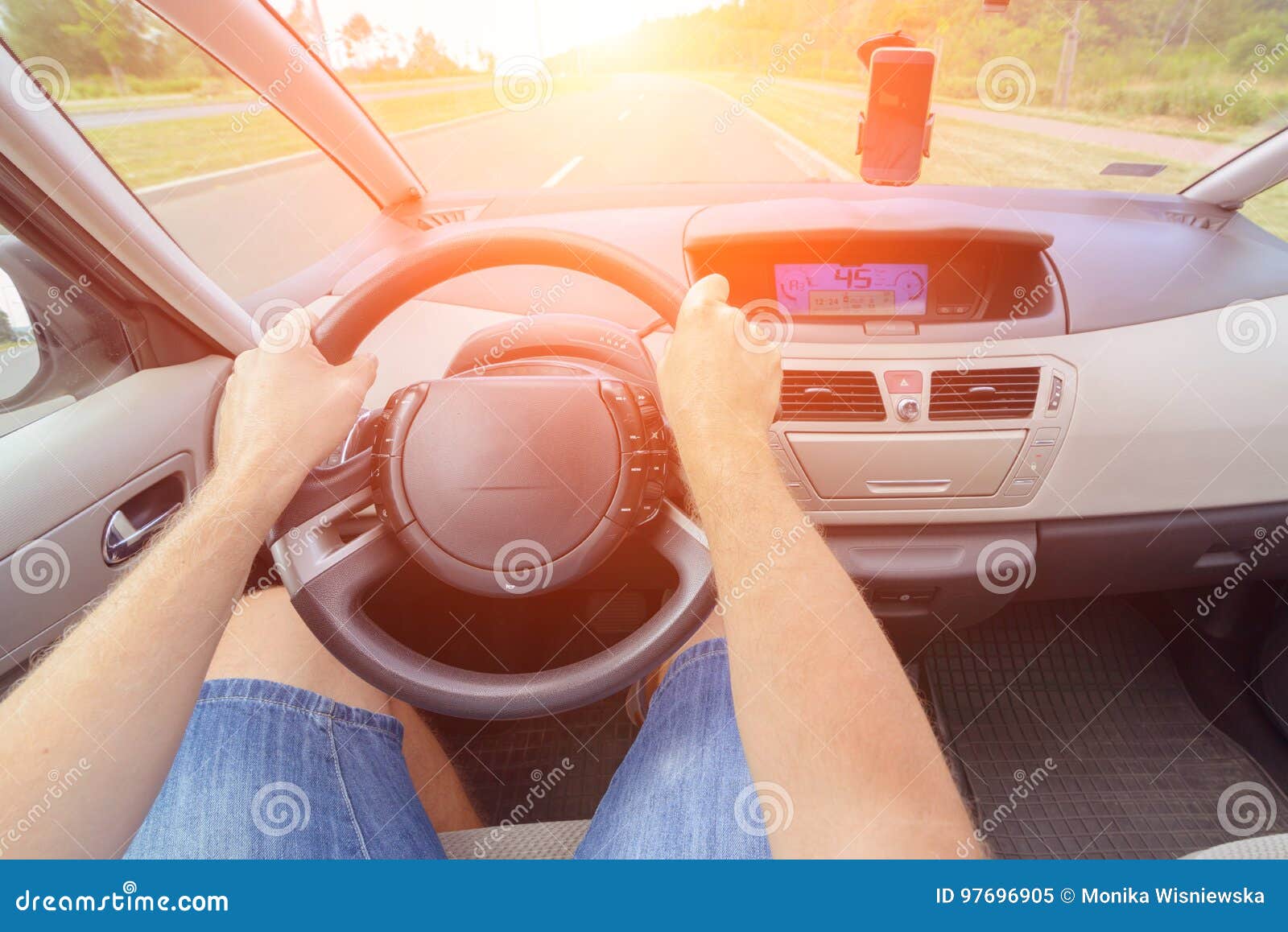 Driving a Car - First Person View Stock Image - Image of empty, traffic ...