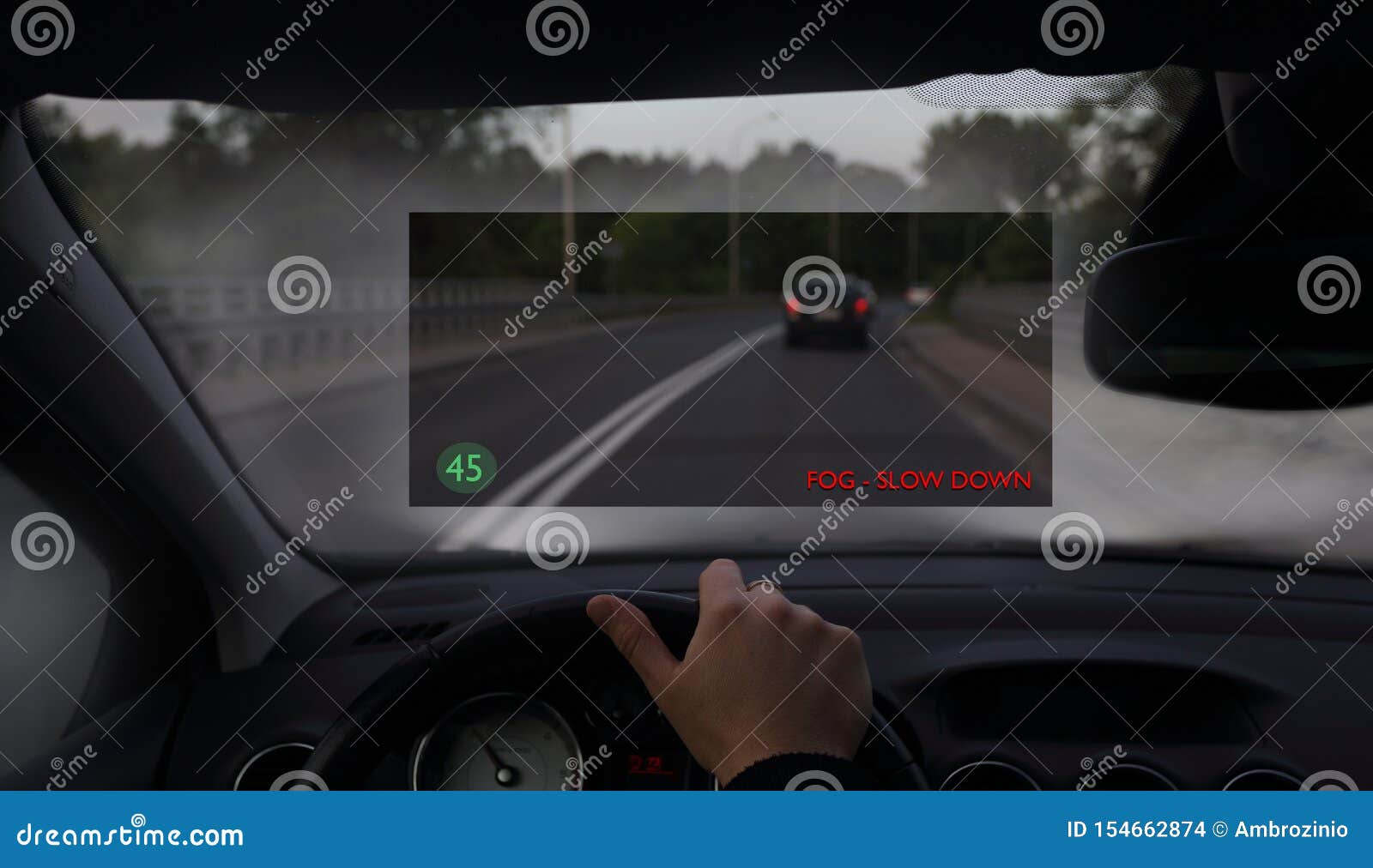 Driving car in the fog stock photo. Image of collision - 154662874