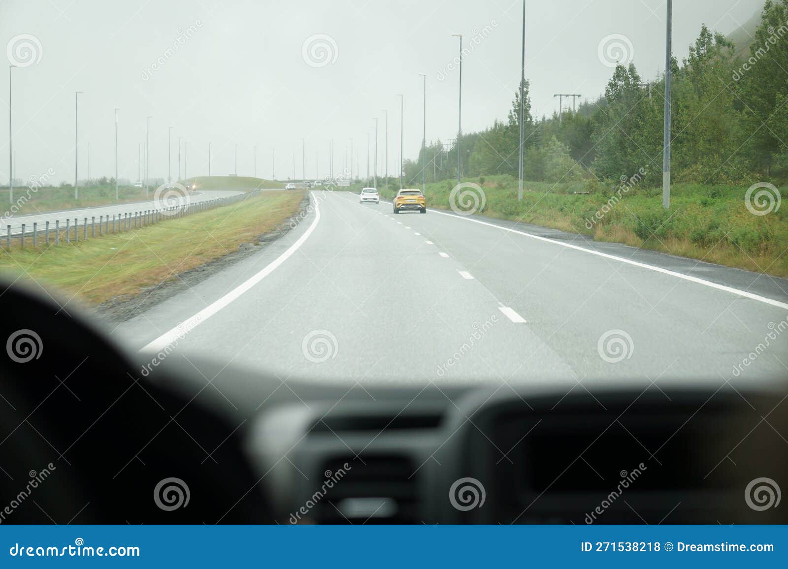 Driving a Car on Empty Highway - Perspective of a Driver Stock Photo ...