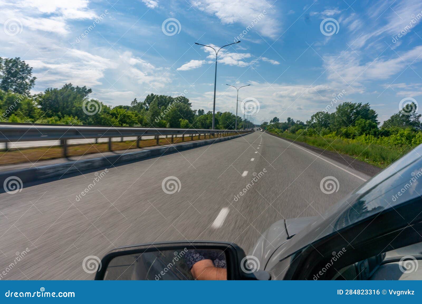 Driving a Car on the Highway. View from Inside the Car Stock Photo ...
