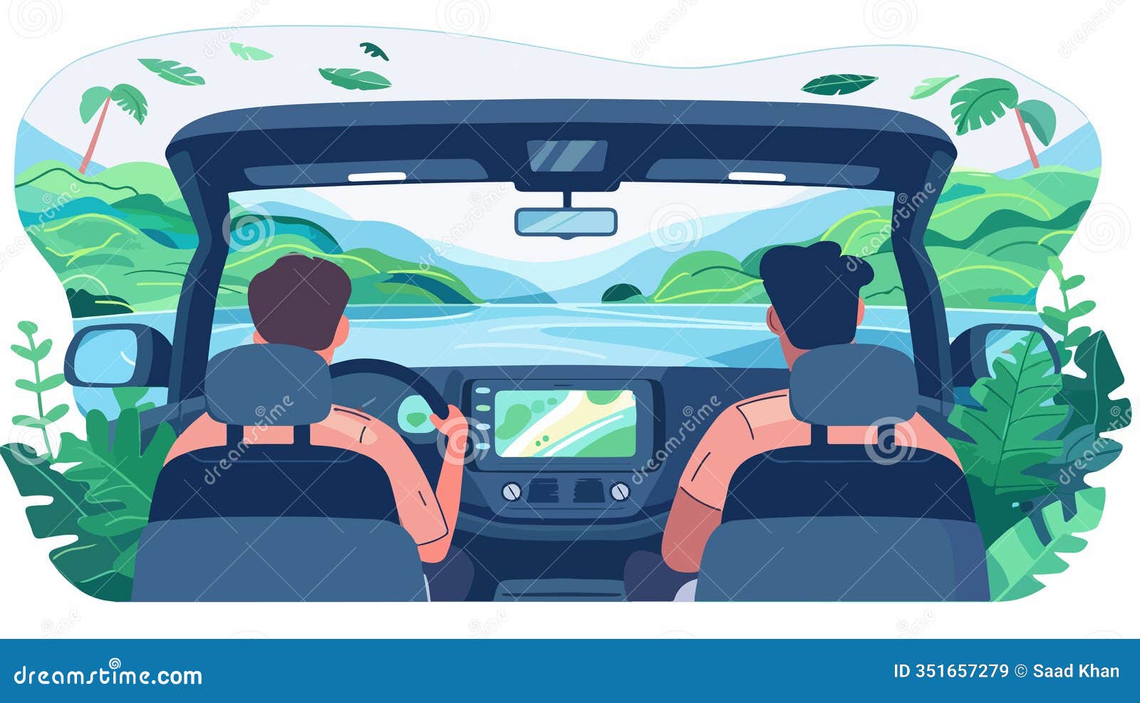 Professional Back View of Driver and Passengers in Car Interior Stock ...