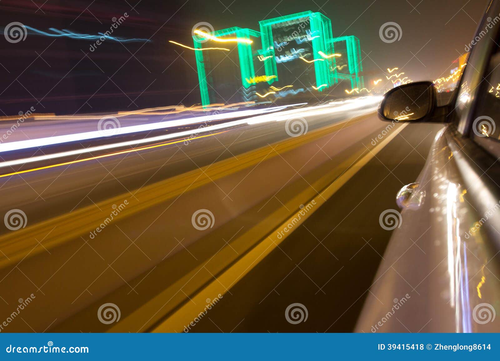 Driving car in the night stock photo. Image of neon, evening - 39415418