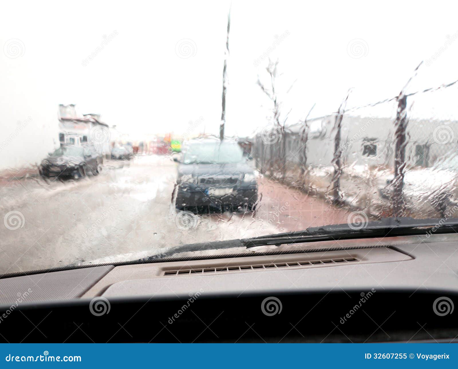 Driving a Car in the Rain Front Window Stock Image - Image of auto ...