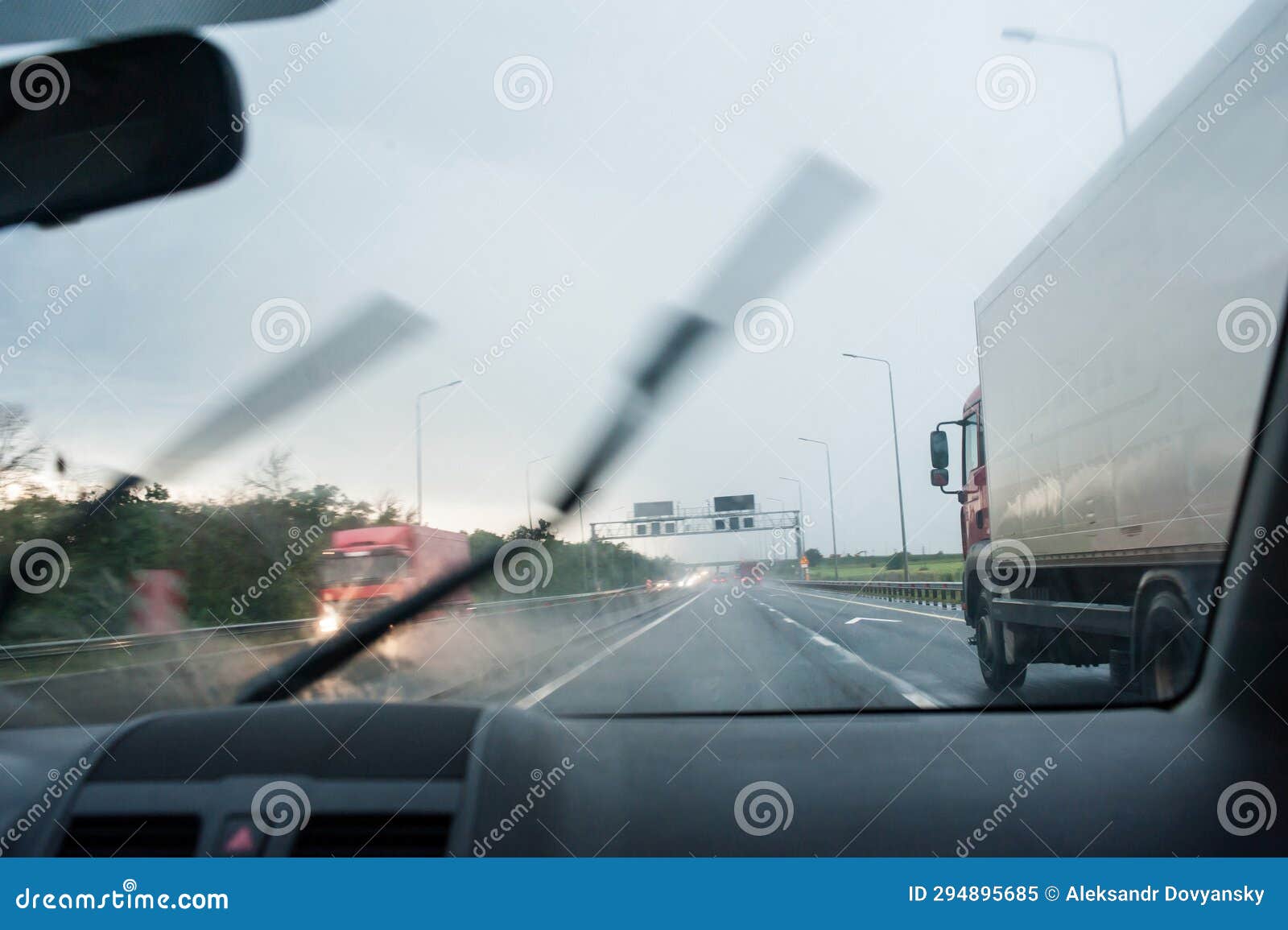 Driving a Car in the Rain on the Highway. Dangerous Driving Stock Image ...