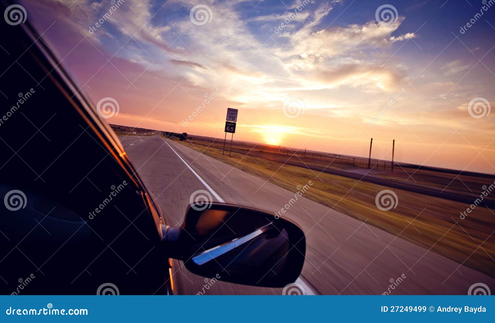 Driving in Convertible through Highway at Sundown Stock Image - Image ...