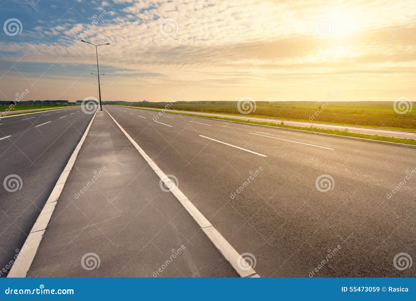 Driving on an Empty Motorway Towards the Setting Sun Stock Image ...