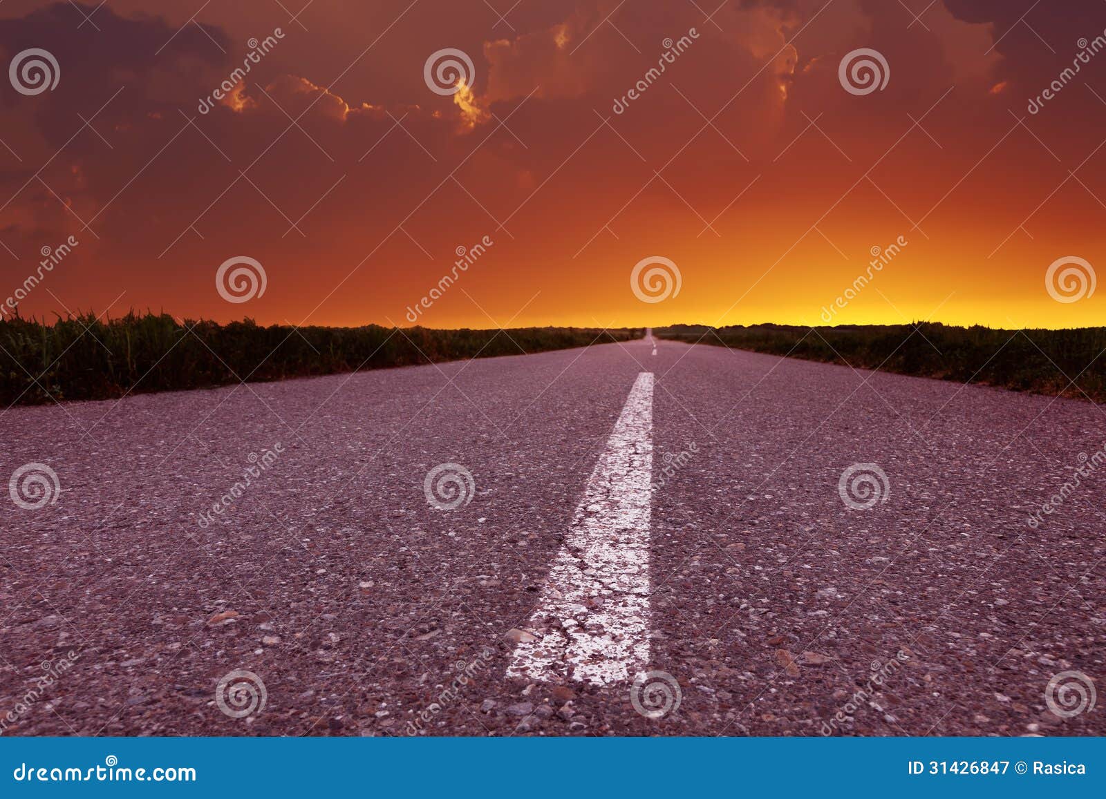 Driving on an Empty Road at Beautiful Sunset Stock Image - Image of ...