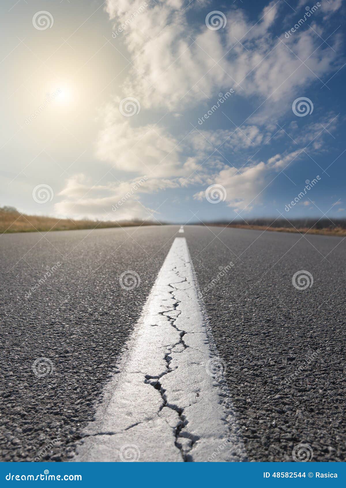 Driving on an Empty Road at Sunny Day Stock Photo - Image of crack ...