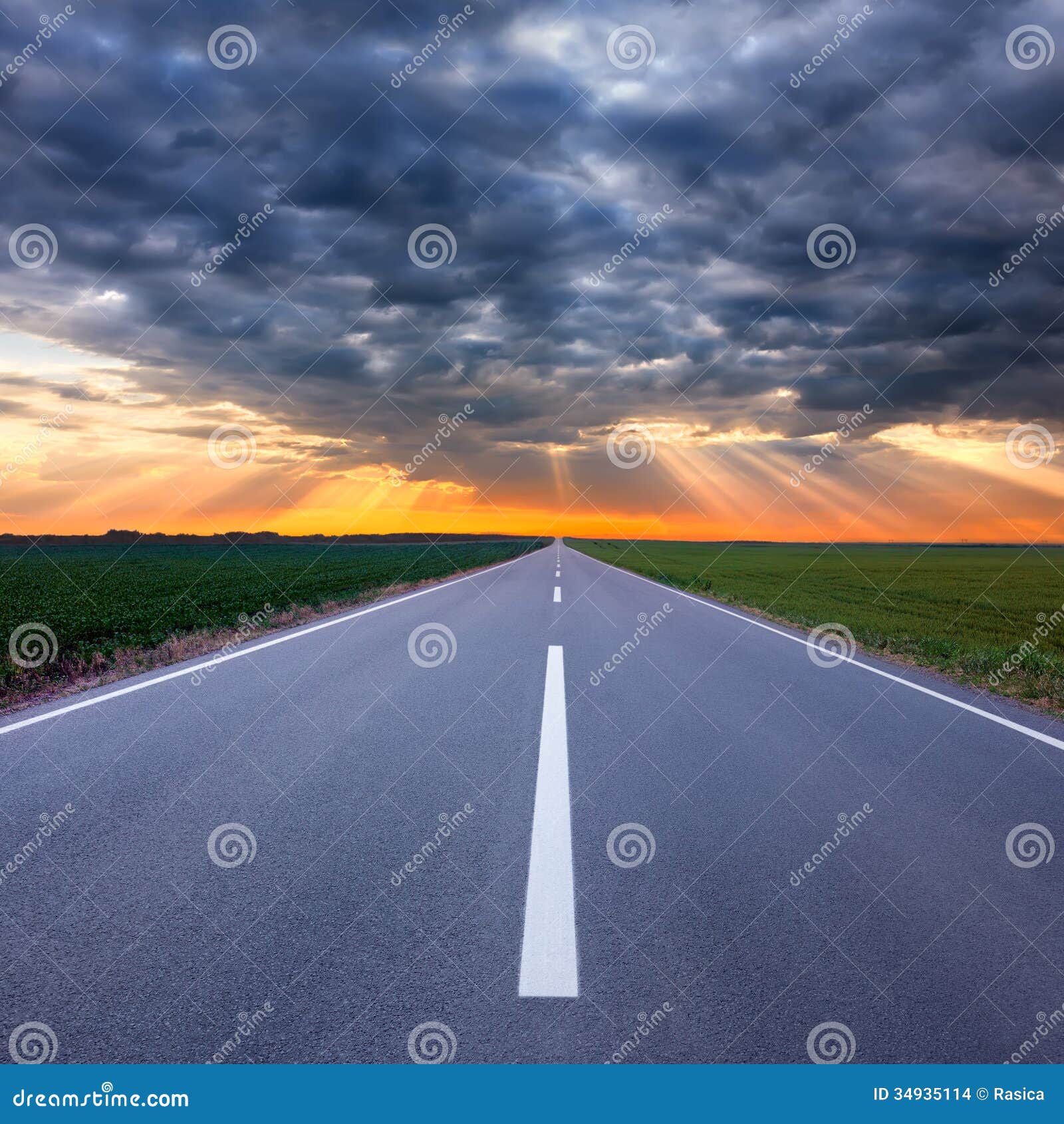 Driving on an Empty Road Towards the Storm Stock Photo - Image of ...