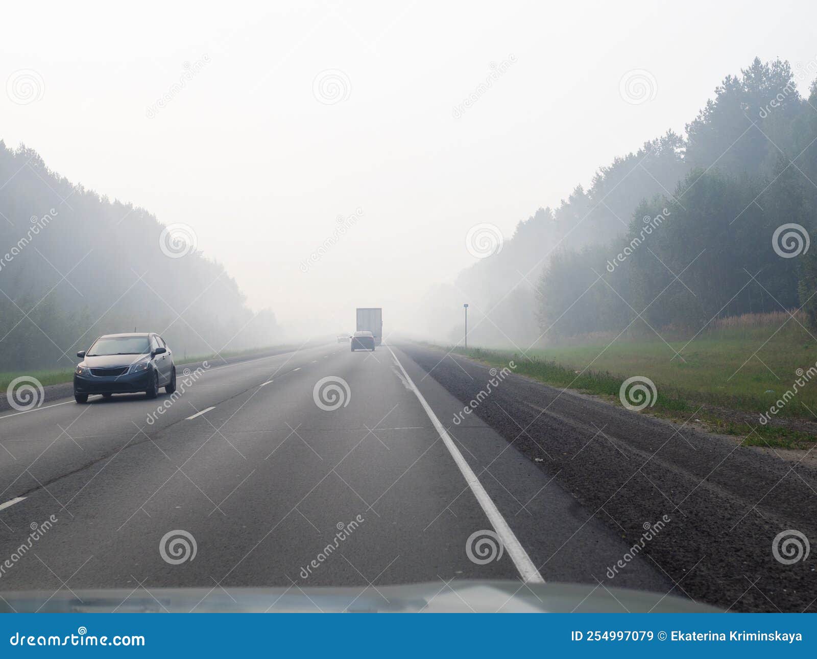 Driving on Highway in Smoke from Burning Forest Stock Image - Image of ...
