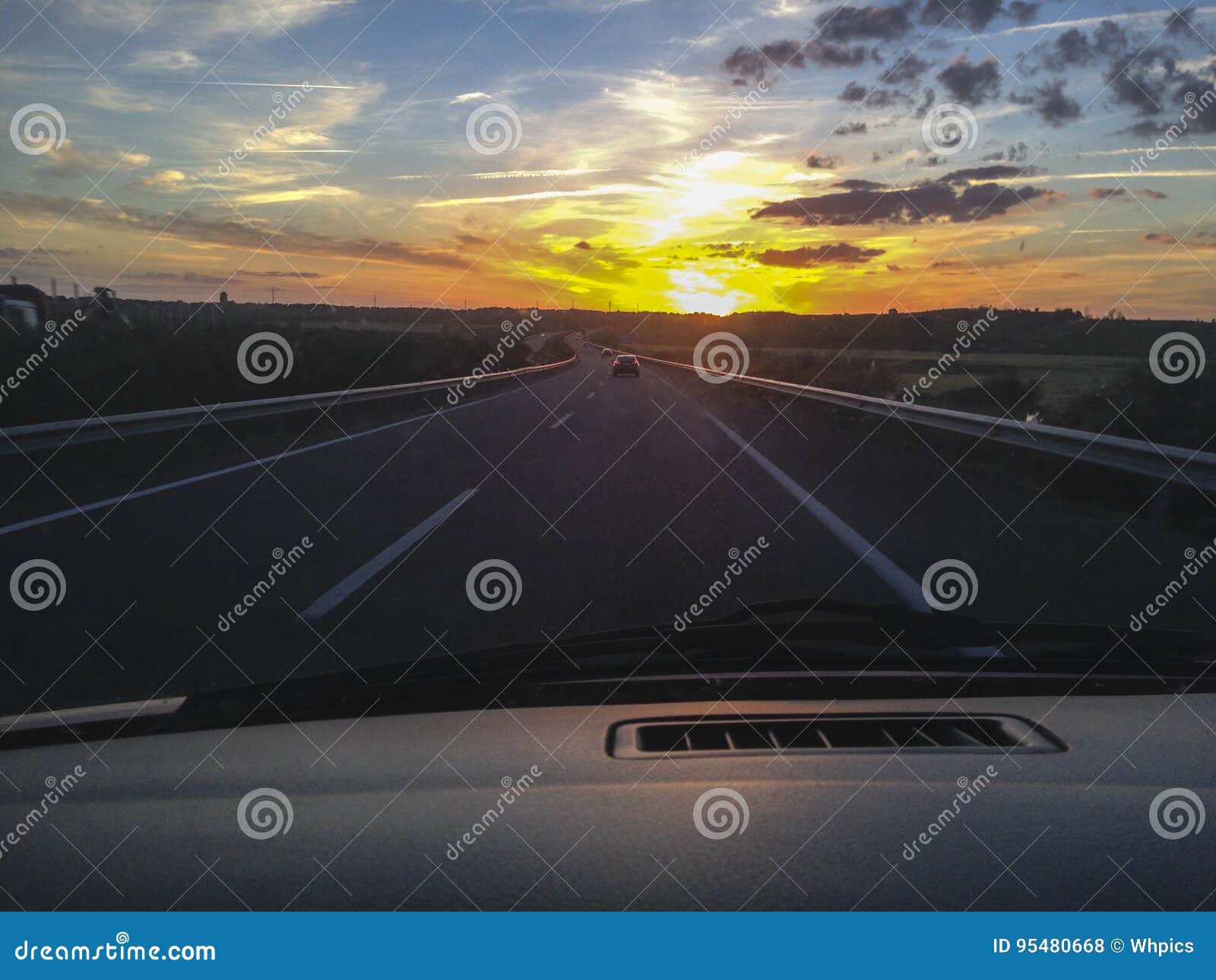 Driving on a Highway at Sunset Stock Photo - Image of glass, accident ...