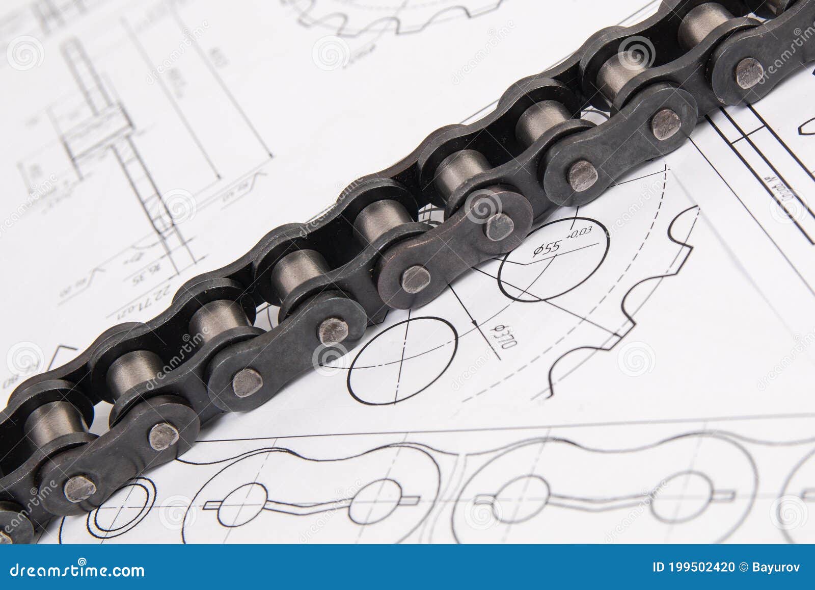 Driving Industrial Roller Chain on a Print Engineering Drawings Stock ...