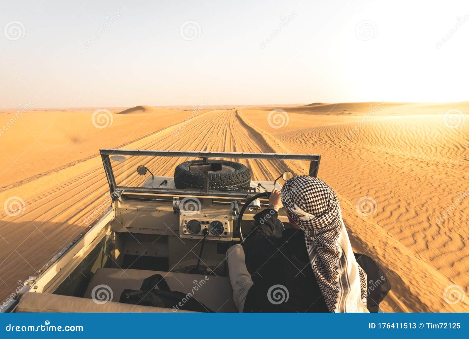Driving Land Rover in the Desert of Dubai - UAE Stock Image - Image of ...