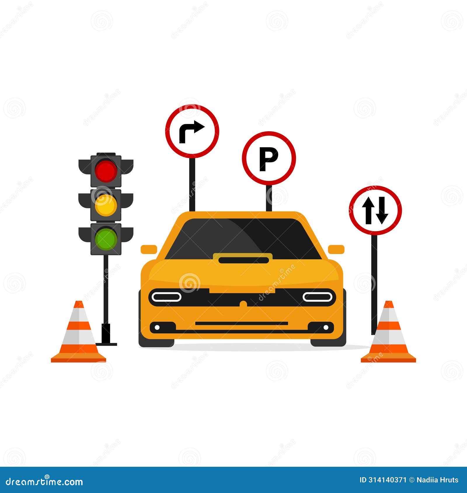 Driving Lesson. Car Driving Practice. Flat Vector Illustration Stock ...
