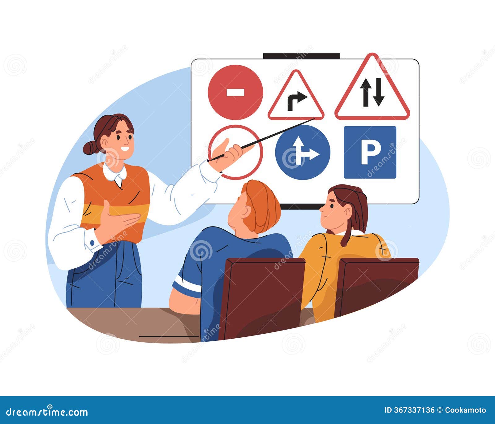Driving Lesson Illustration Set. People Studying In Driving School And ...