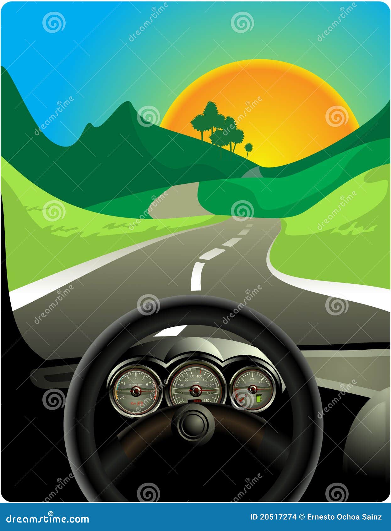 Driving on long road stock vector. Illustration of picturesque - 20517274