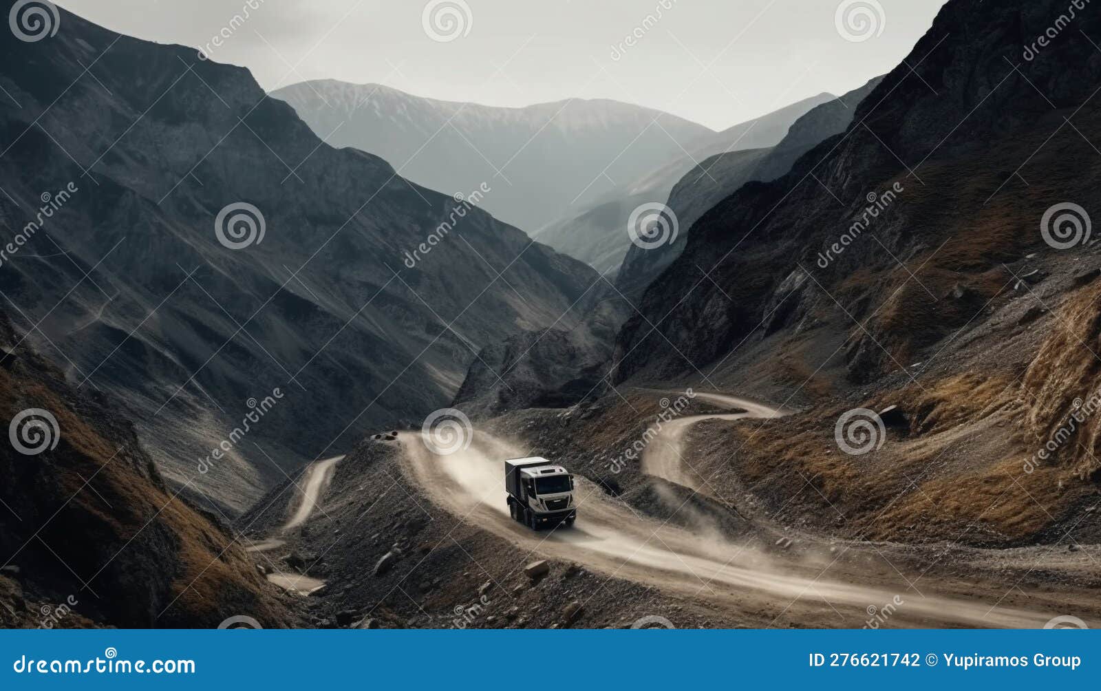 Driving through Mountain Range, Truck Carrying Equipment Generated by ...