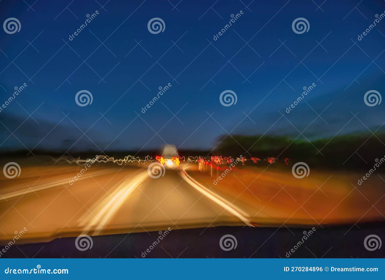Driving at Night on a Long Road, Fast Motion Blurred Movements Stock ...