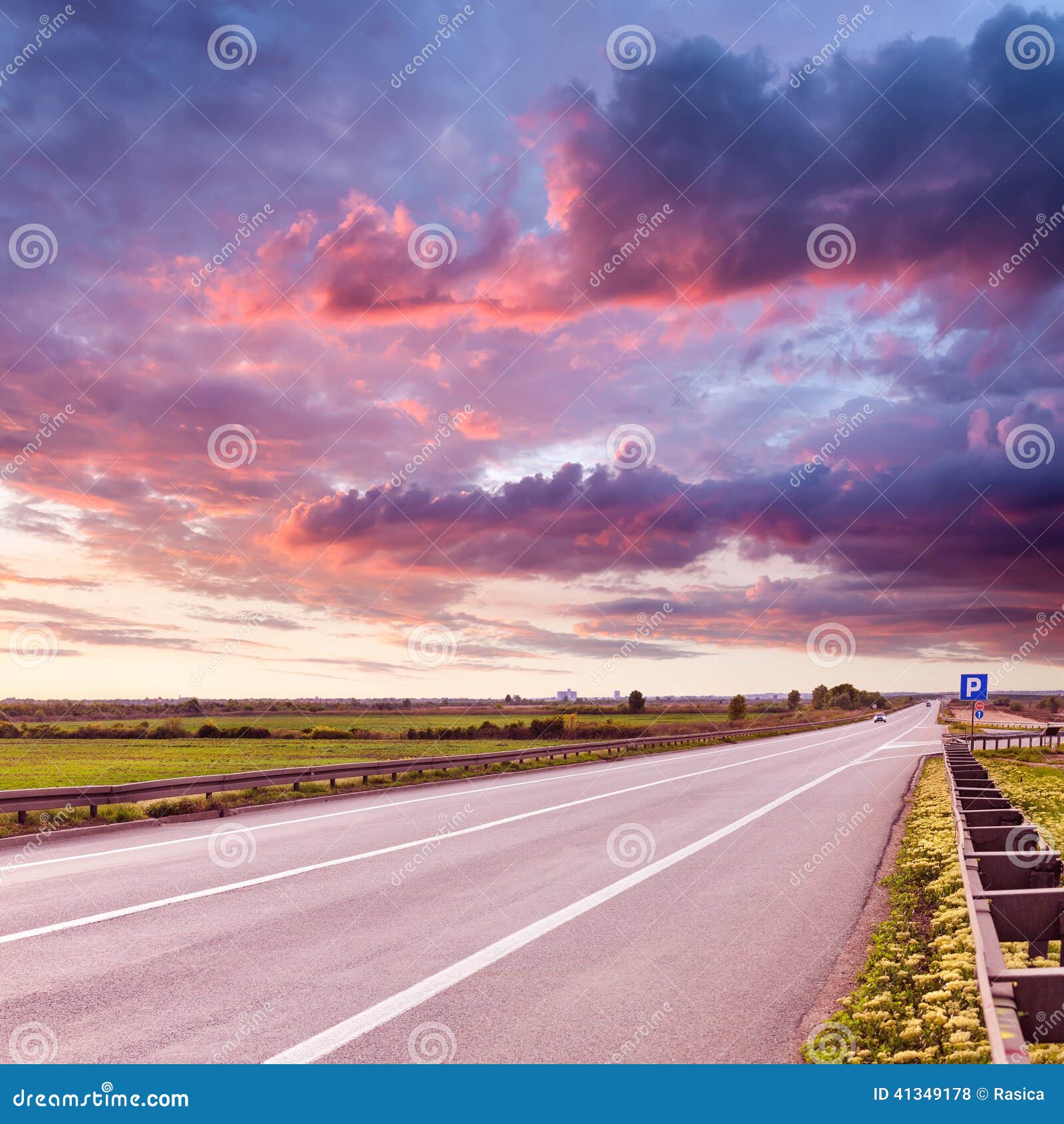 Driving on an Open Asphalt Road at Sunset Stock Photo - Image of ...