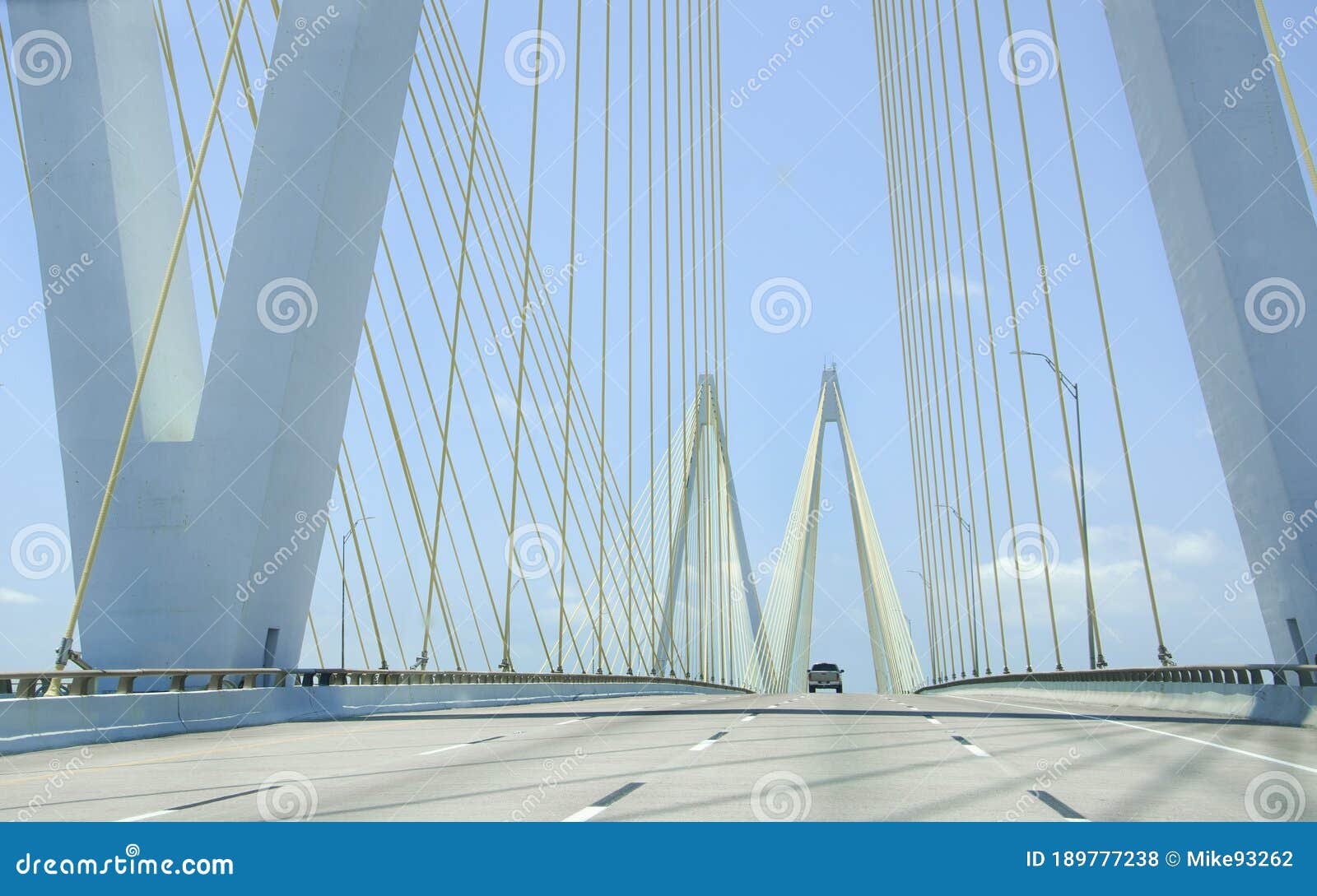Driving Over Large Cable Suspension Bridge, with a Clear View of the ...