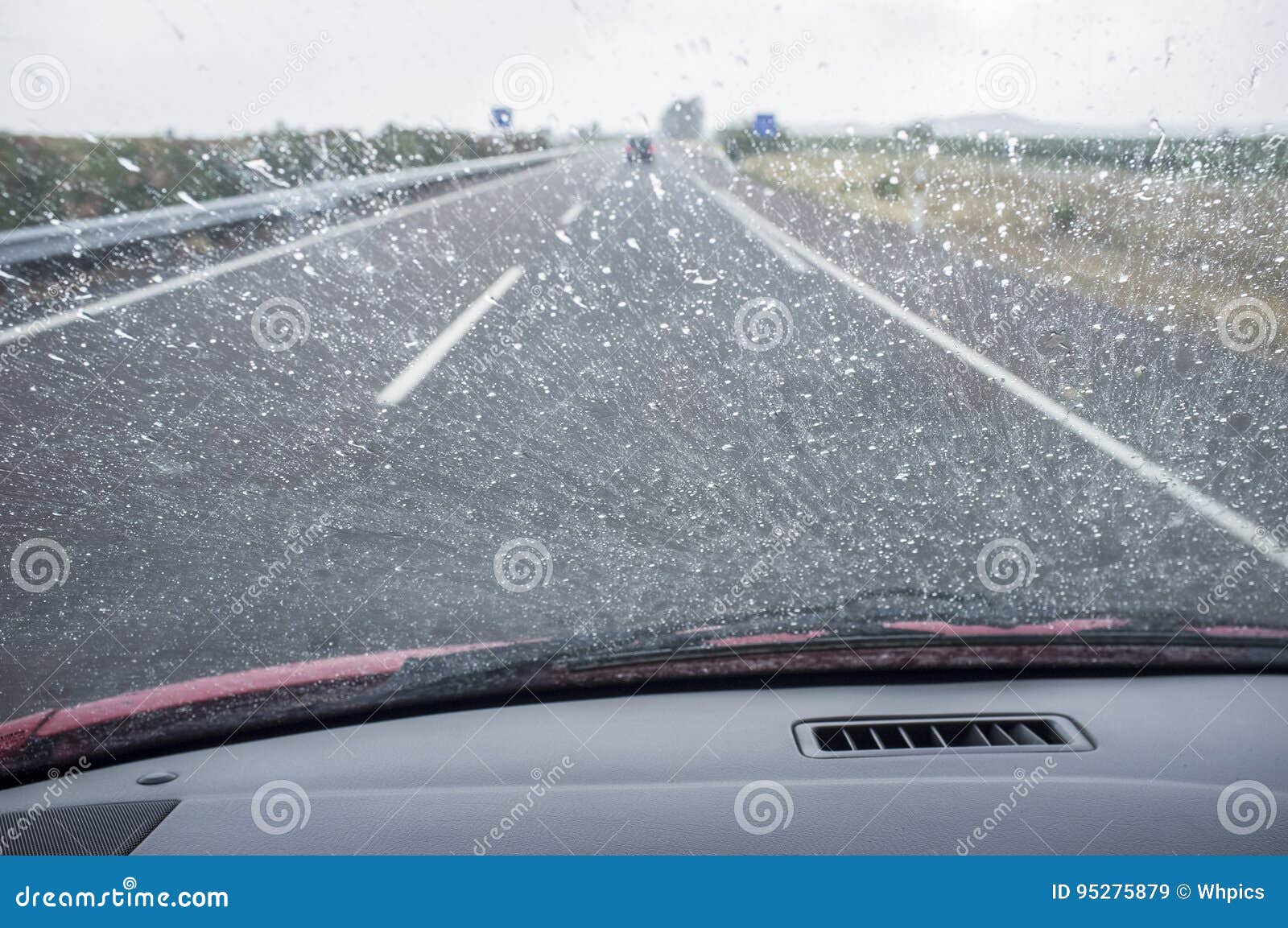 Driving in the Rain with Bad Visibility Stock Image - Image of daylight ...