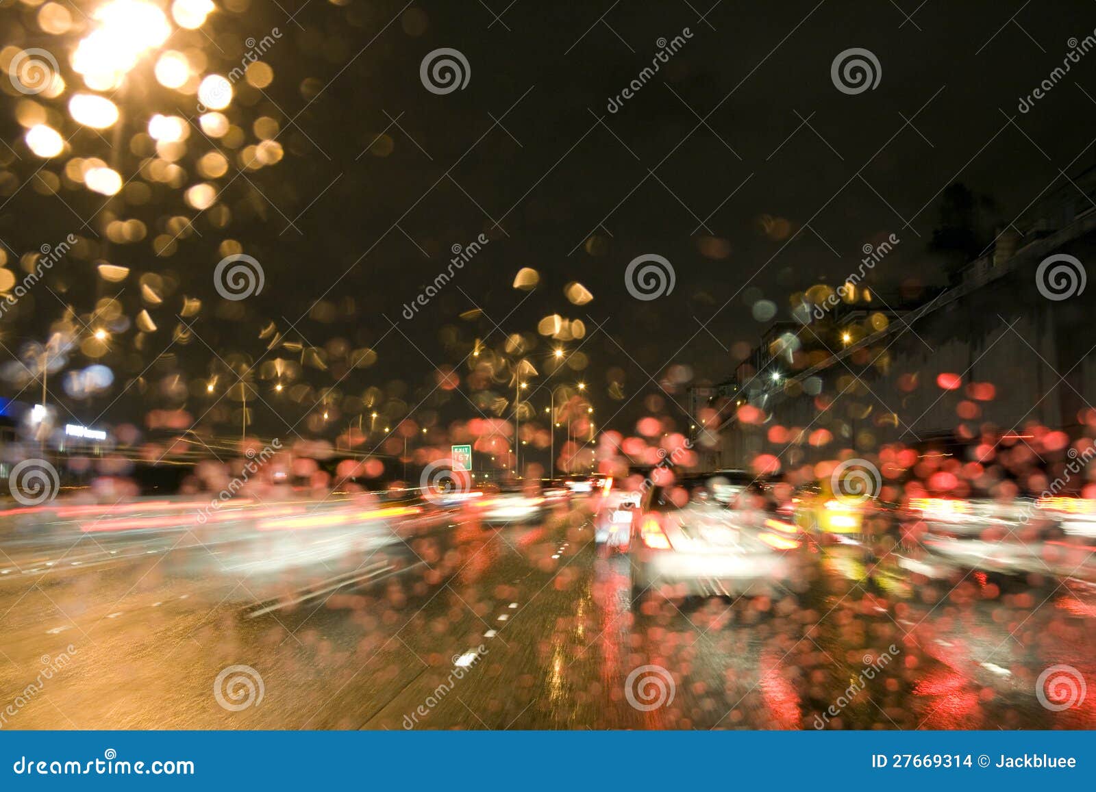 Driving in the Rain on Freeway at Night Stock Photo - Image of drops ...