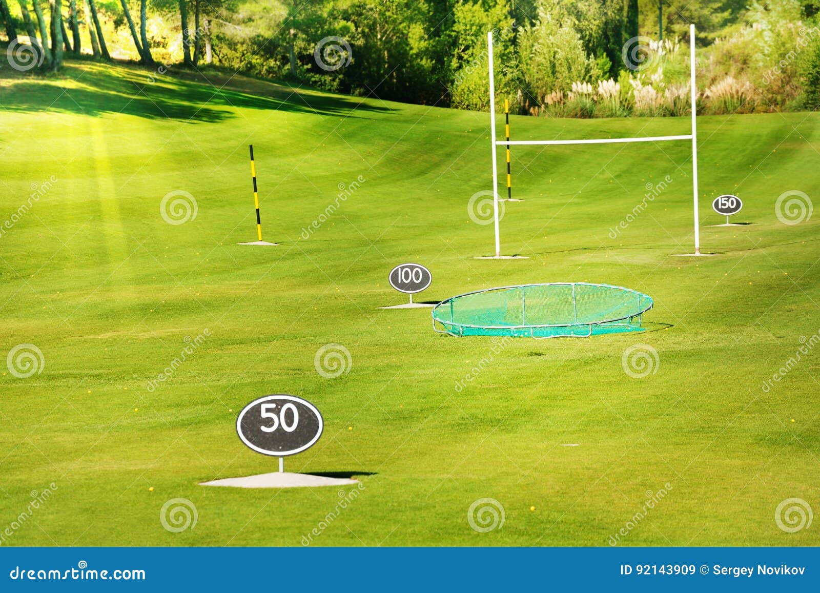 Driving Range at Golf Course with Yard Signs Stock Image - Image of ...
