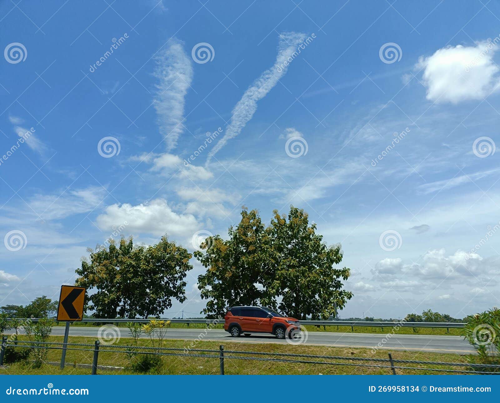 Driving Red Car on a Sunny Day Blue Sky Stock Photo - Image of drive ...