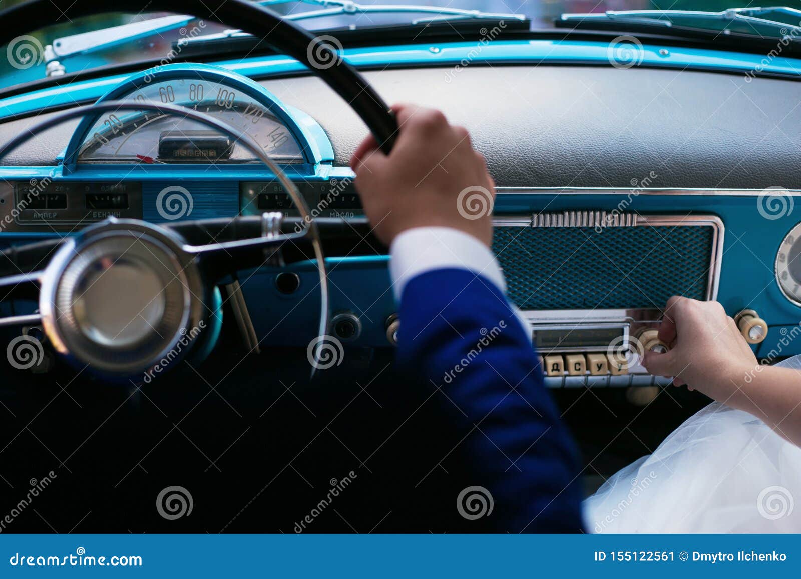 Driving a retro car stock image. Image of woman, turns - 155122561