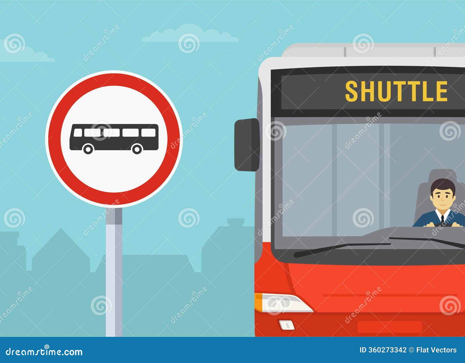 Driving Rules and Tips. Close-up Front View of a Red Shuttle Bus and ...
