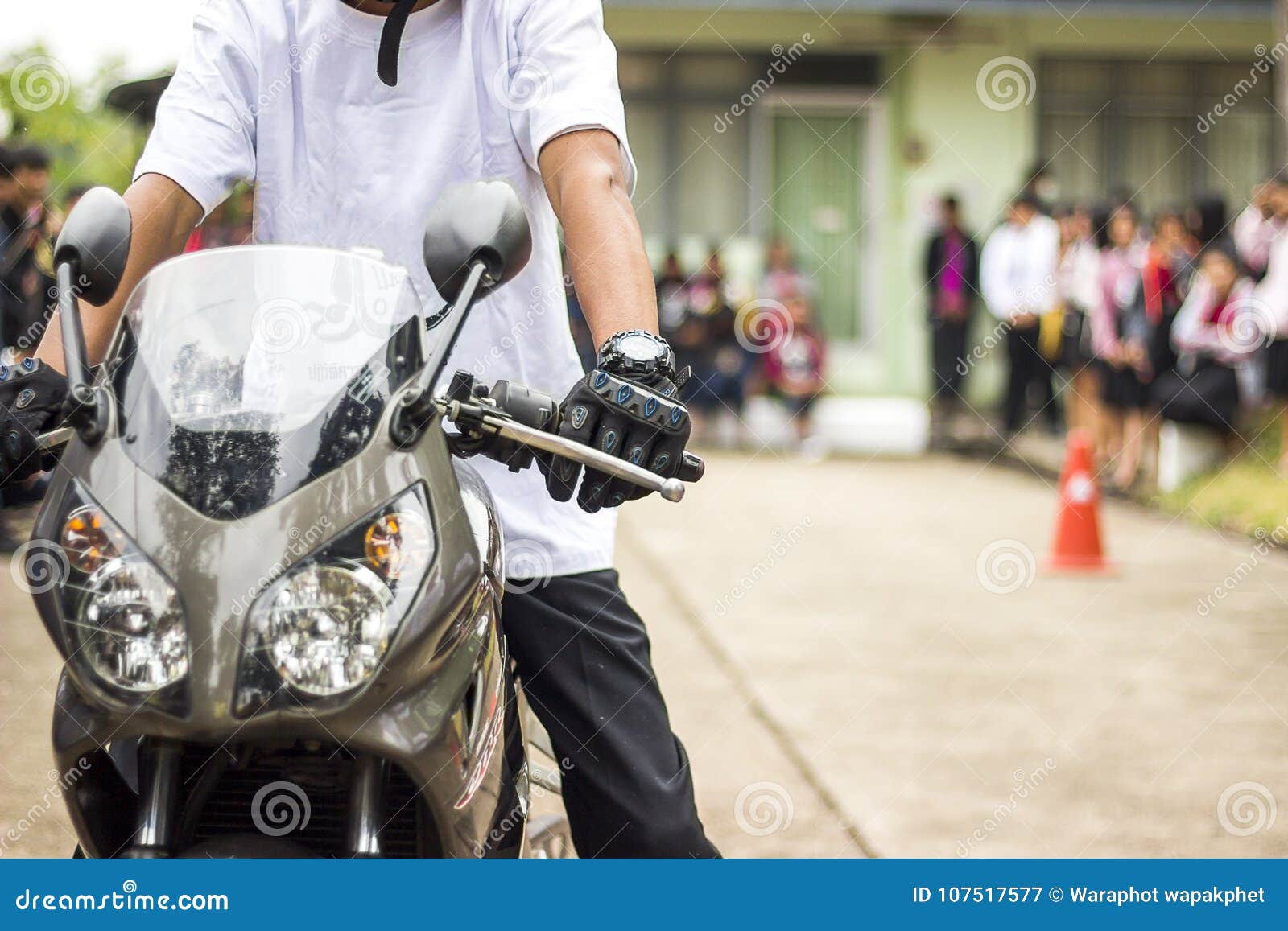 Driving a safe motorcycle. stock image. Image of people - 107517577