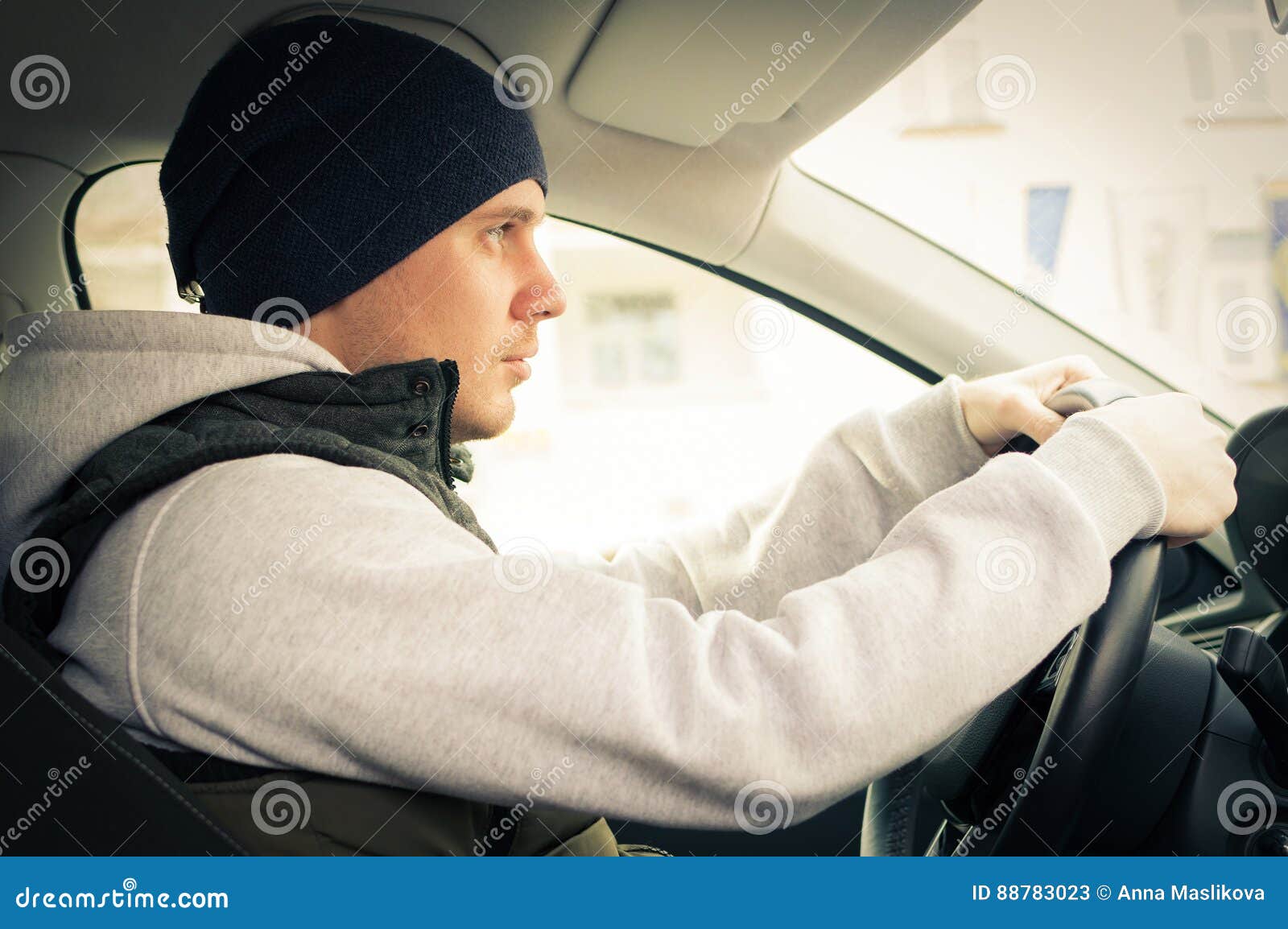 Driving Safety. a Young Man Driving a Car Stock Image - Image of ...
