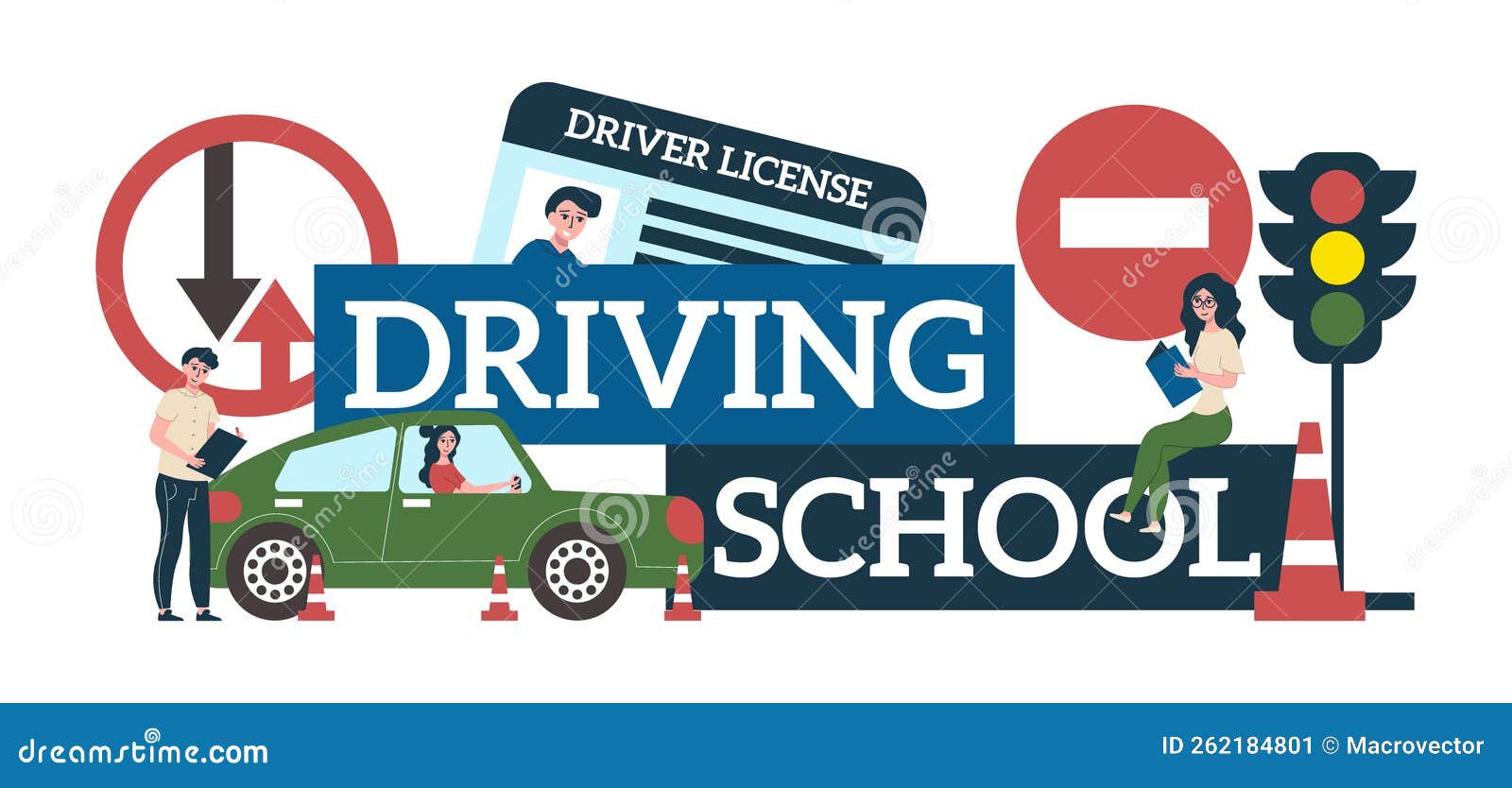 Driving School Flat stock vector. Illustration of business - 262184801