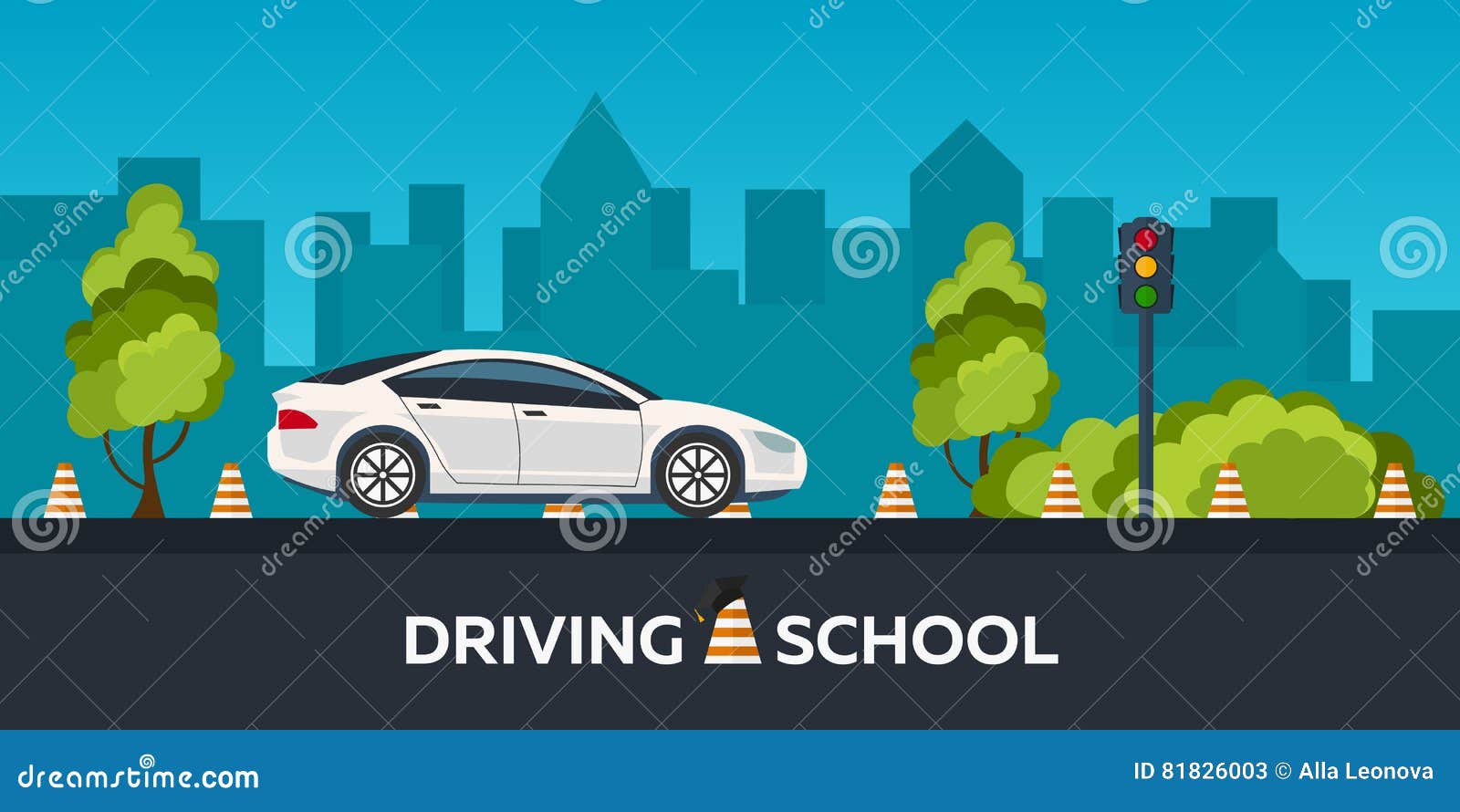 Practice Driving On The Test Routes. Young Female Student Driver ...