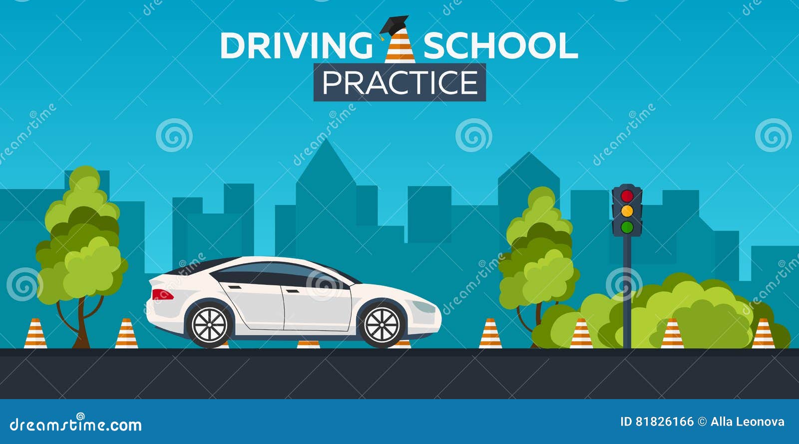 Practice Driving On The Test Routes. Young Female Student Driver ...