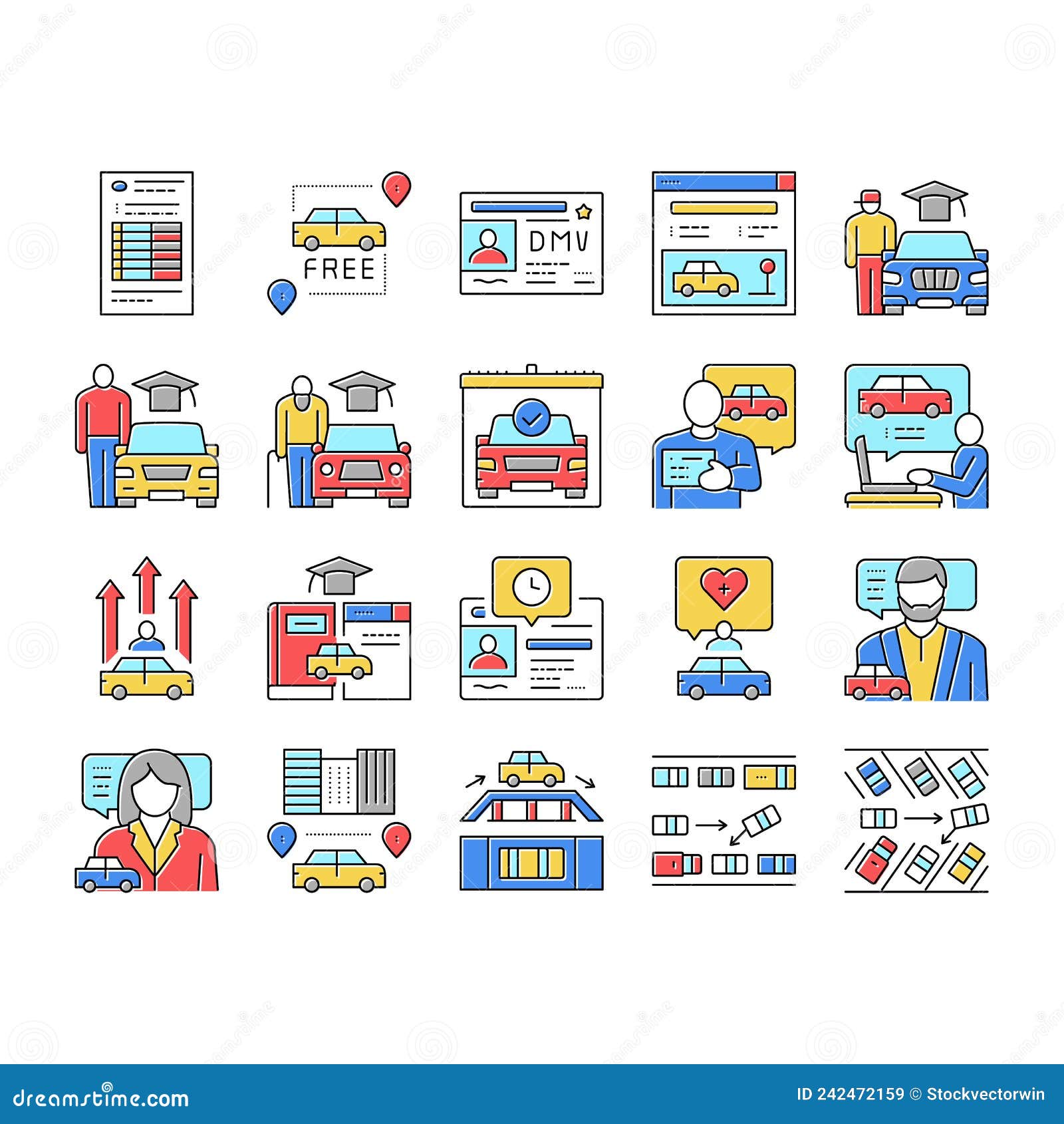 Driving School Lesson Collection Icons Set Vector . Stock Vector ...