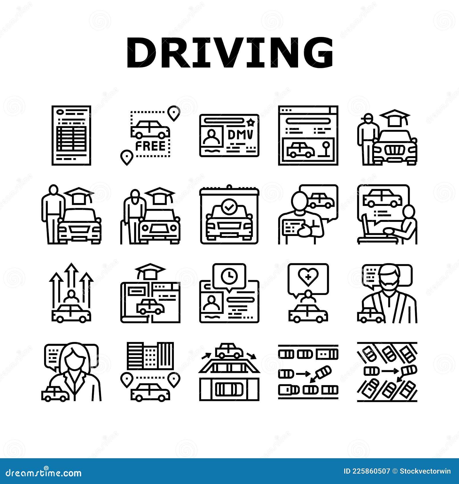 Driving School Lesson Collection Icons Set Vector Stock Vector ...