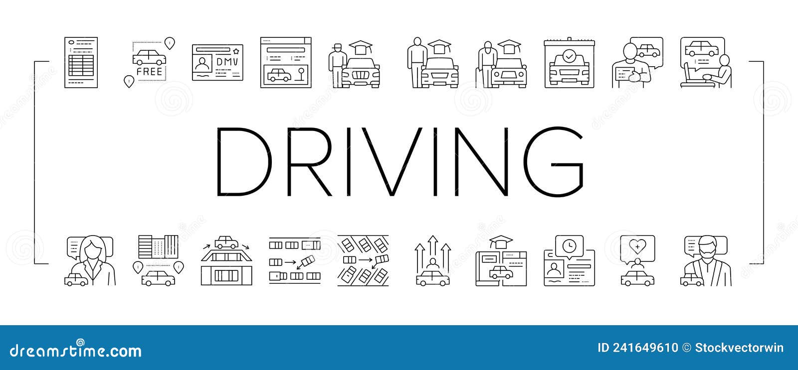 Driving School Lesson Collection Icons Set Vector . Stock Vector ...