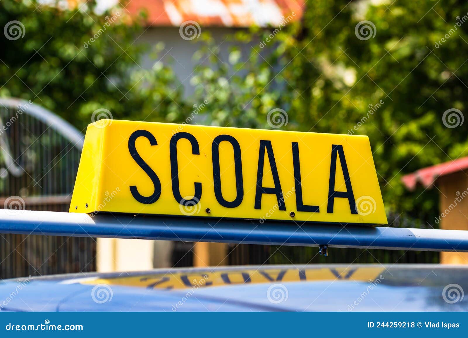 Driving School Sign Placed on Top of Car Stock Photo - Image of safety ...