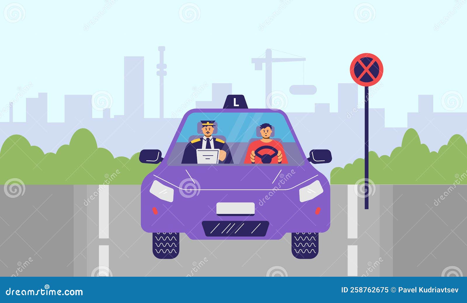 Driving School Student and Instructor in Car Flat Vector Illustration ...