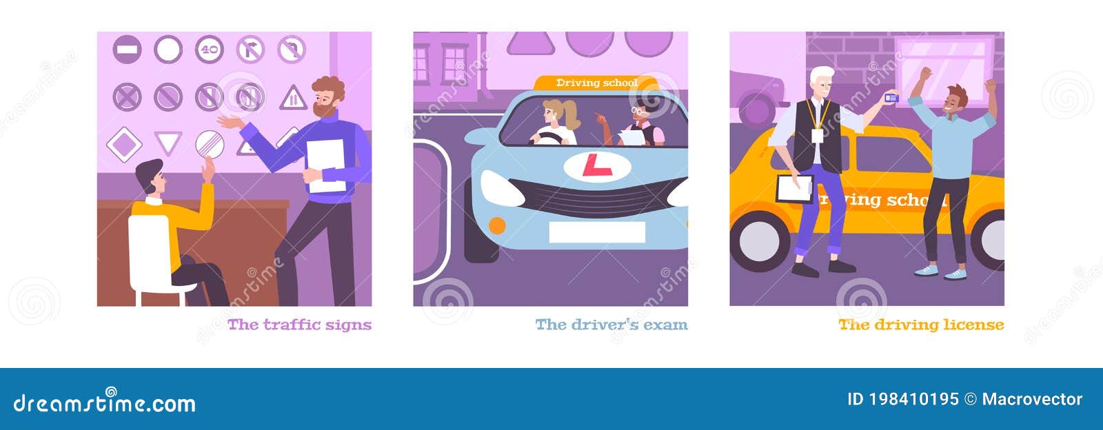 Driving School Training Set Stock Vector - Illustration of regulations ...