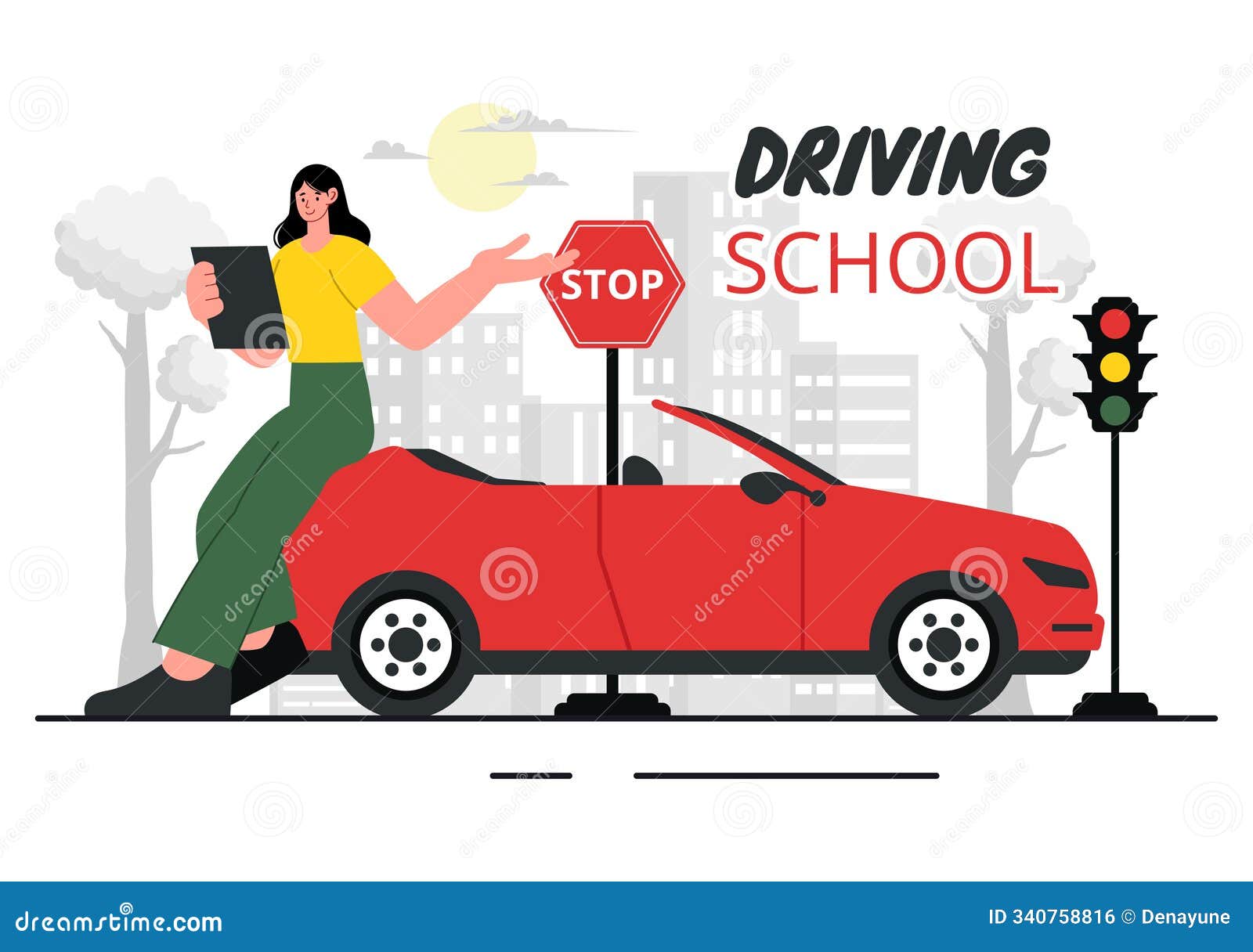 Driving School Vector Illustration Featuring the Educational Process of ...