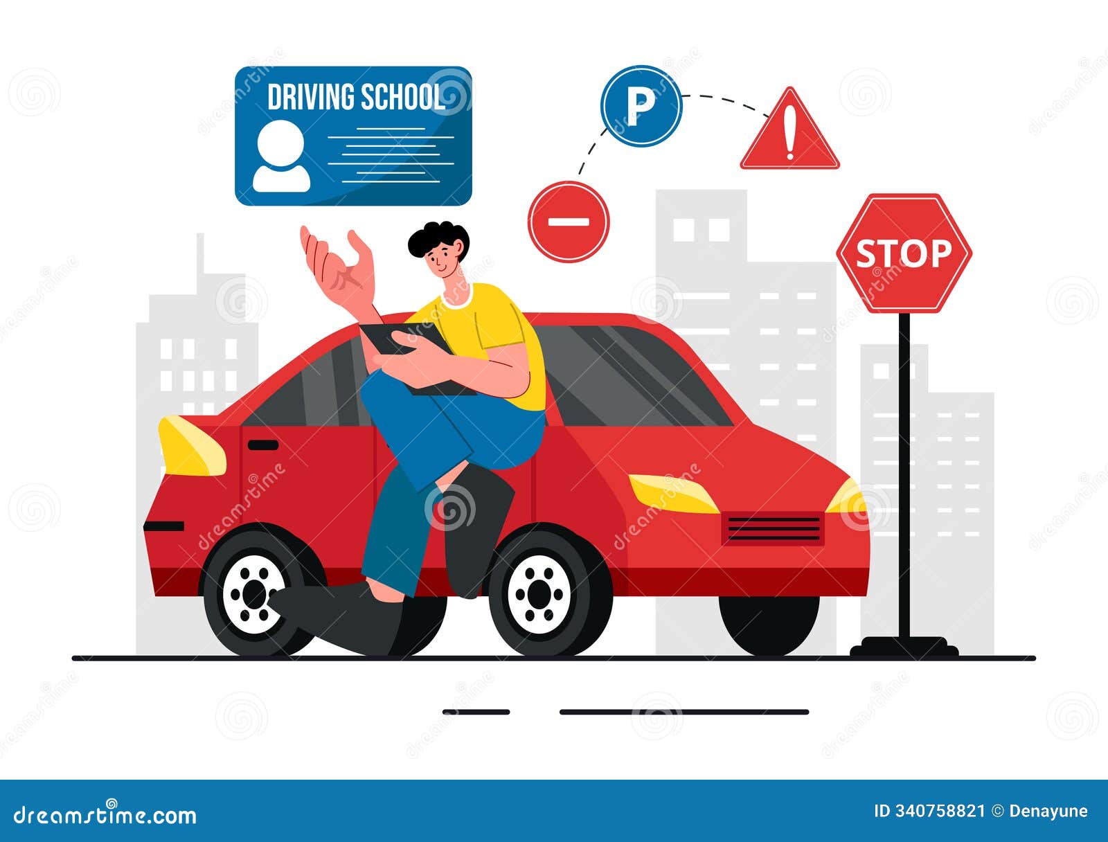 Driving School Vector Illustration Featuring the Educational Process of ...