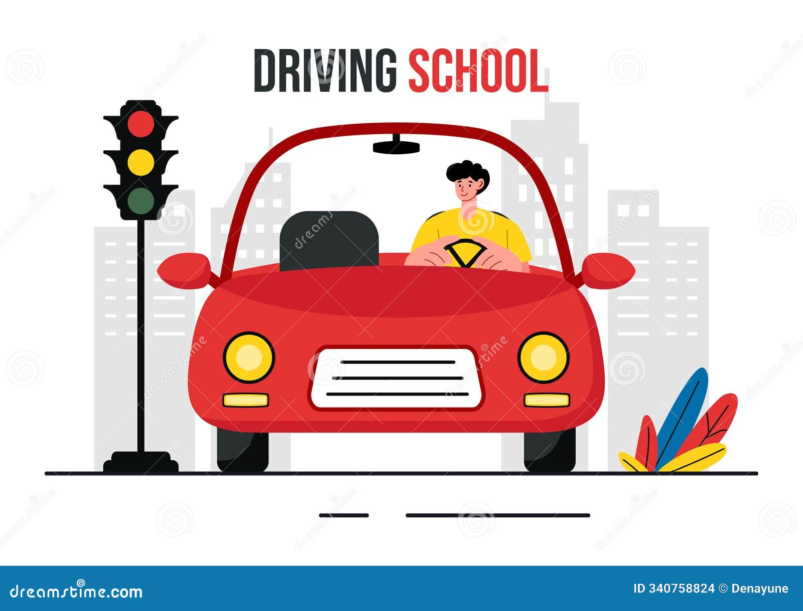Driving School Vector Illustration Featuring the Educational Process of ...