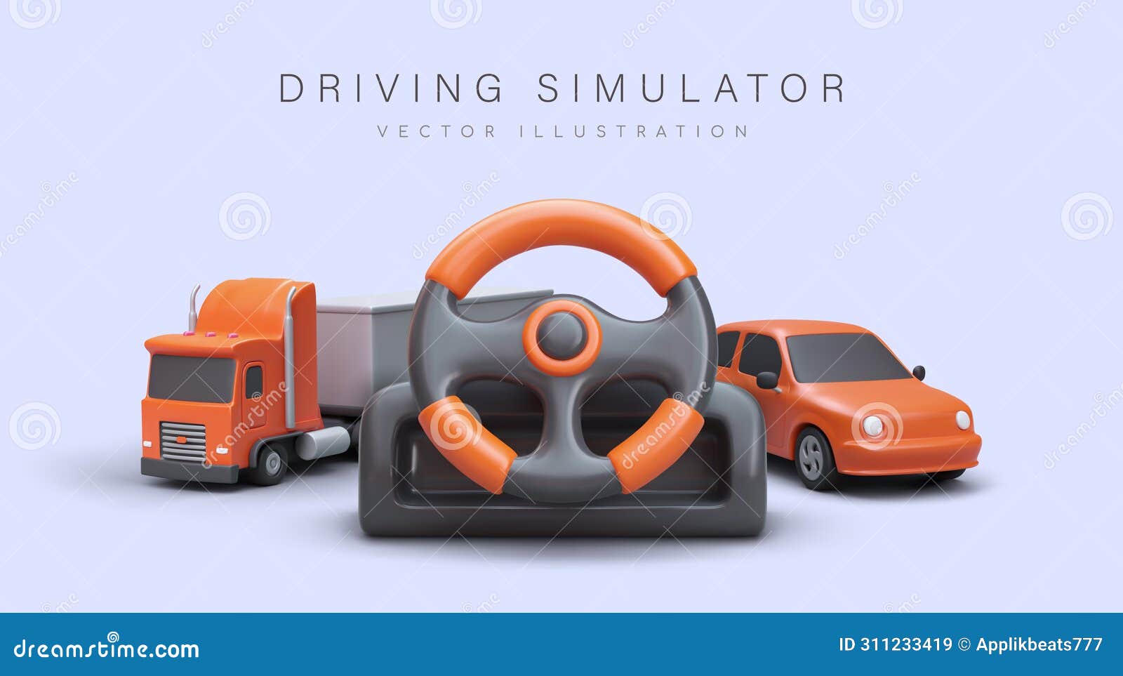 Driving Simulation. Game Computer Steering Wheel, Truck, Car Stock ...